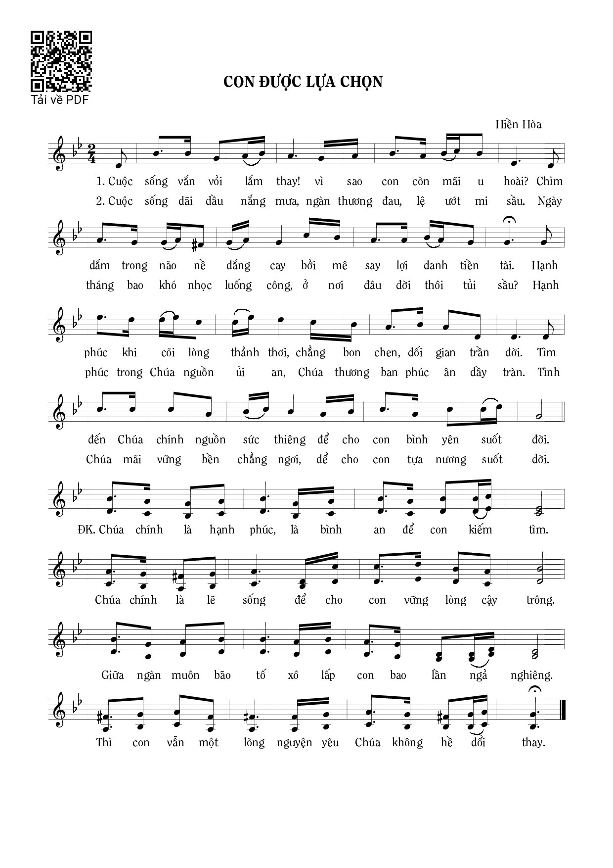 [Sheet] Con được lựa chọn PDF lời & hợp âm, nốt nhạc