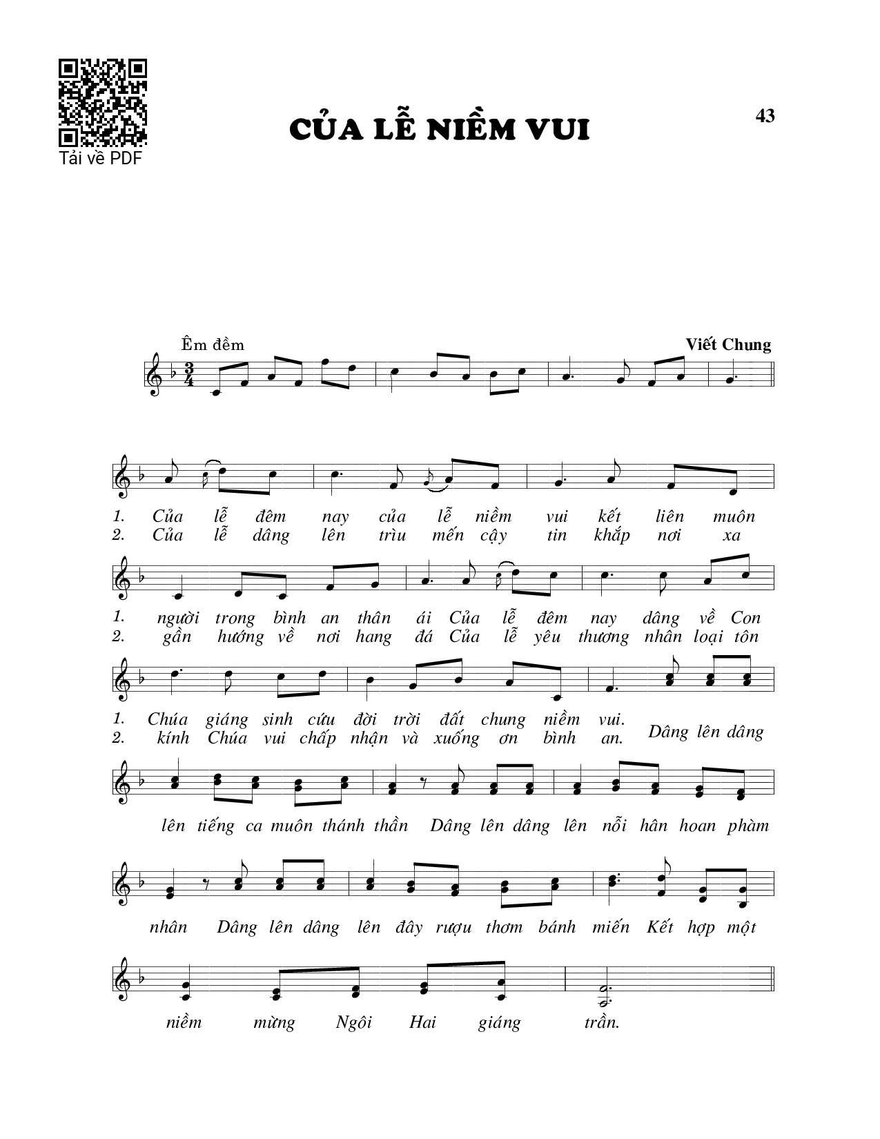 [Sheet] Niềm vui của em PDF lời & hợp âm, nốt nhạc, Lời bình - giai thoại