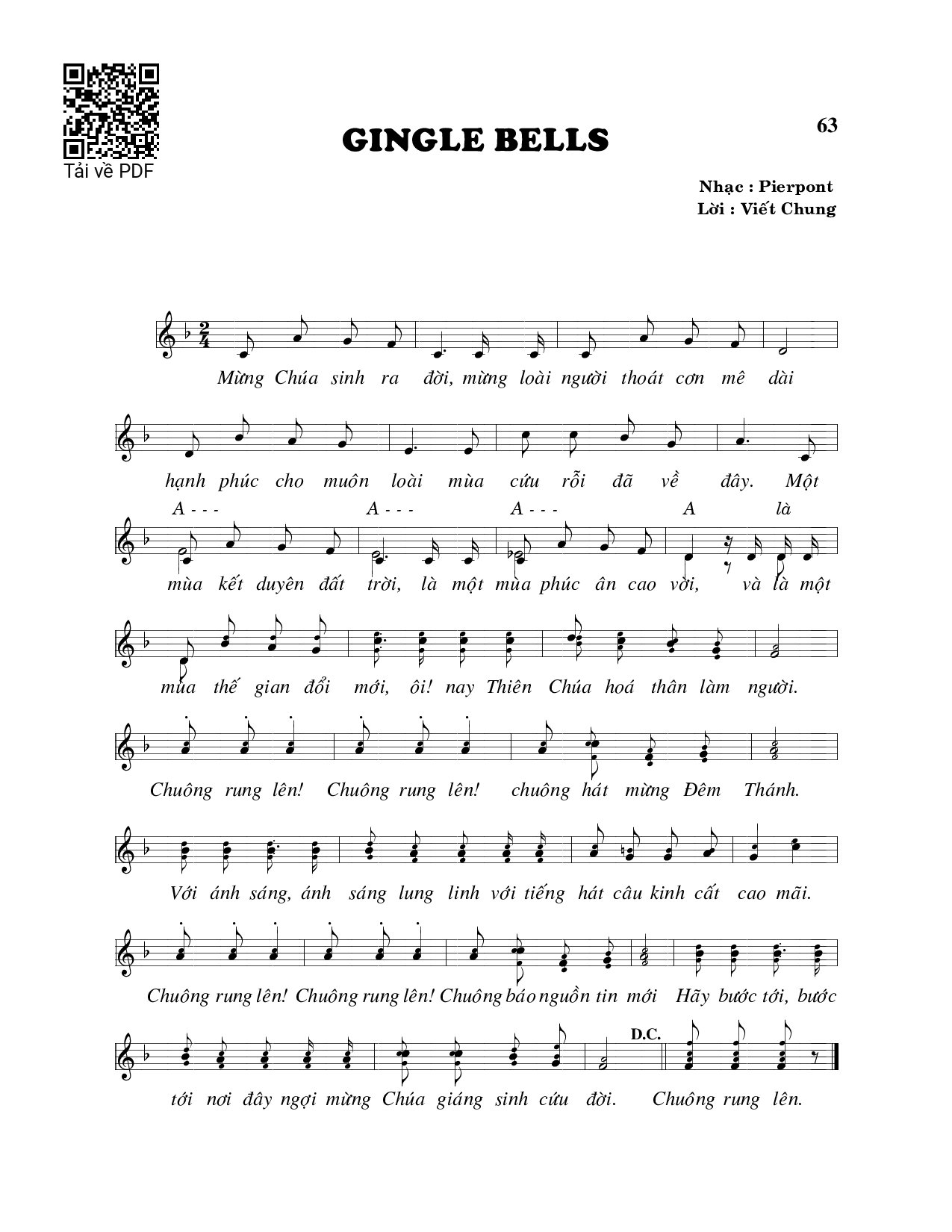 [Sheet] Single bells PDF lời & hợp âm, nốt nhạc