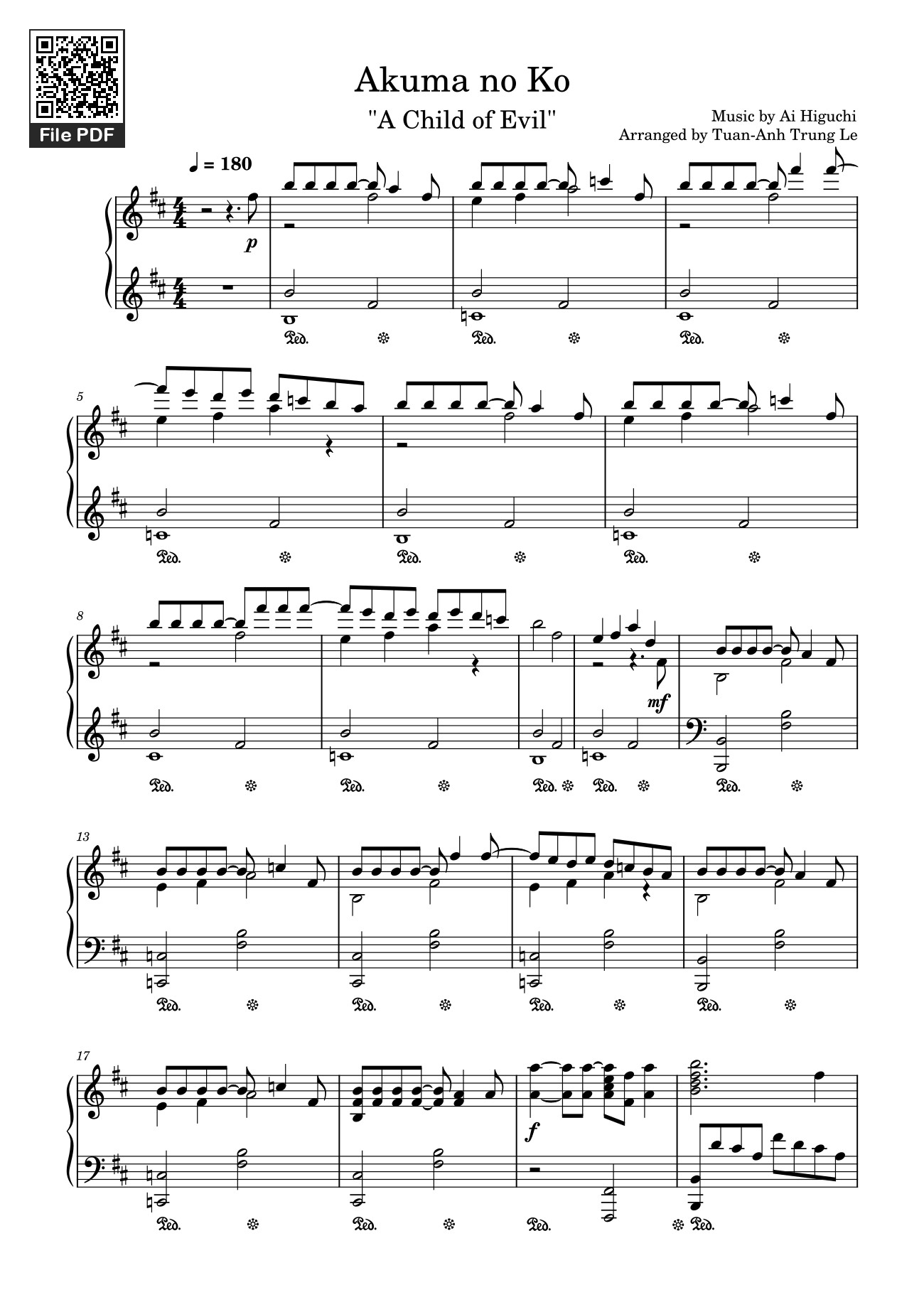 [Sheet] Akuma no Ko Sheet Piano PDF (Music by Ai Higuchi), hợp âm Piano ...
