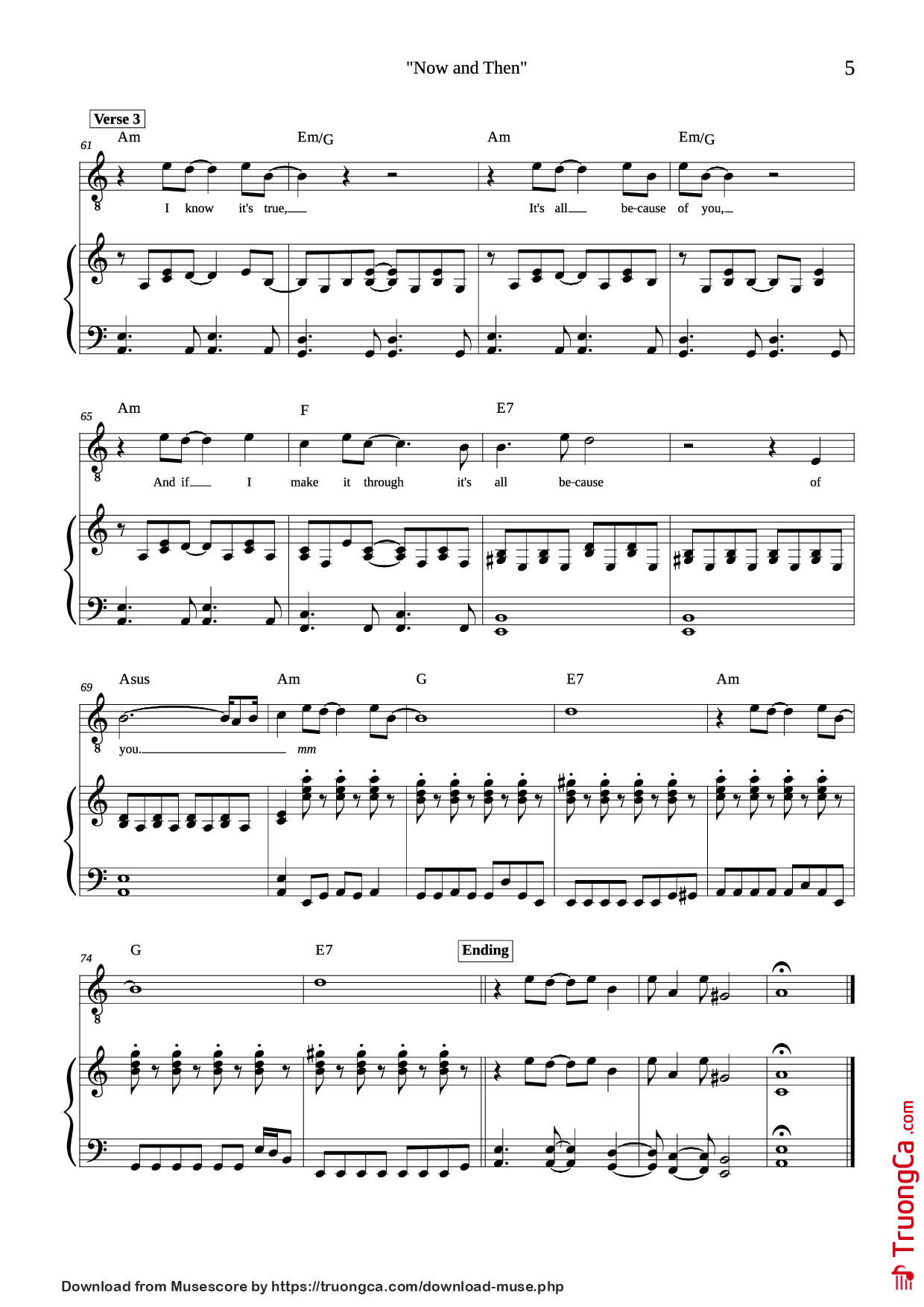 [Sheet] Now and Then Piano PDF, hợp âm Piano, mp4/midi