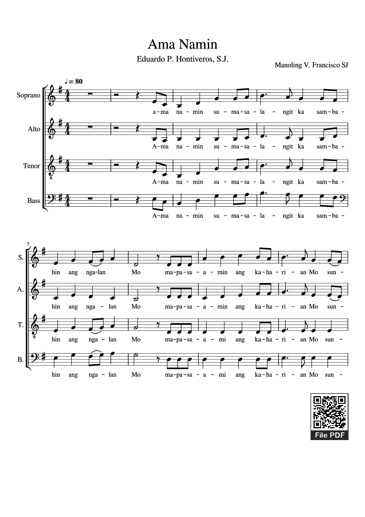 [Sheet] Ama Namin PDF lời & hợp âm, nốt nhạc