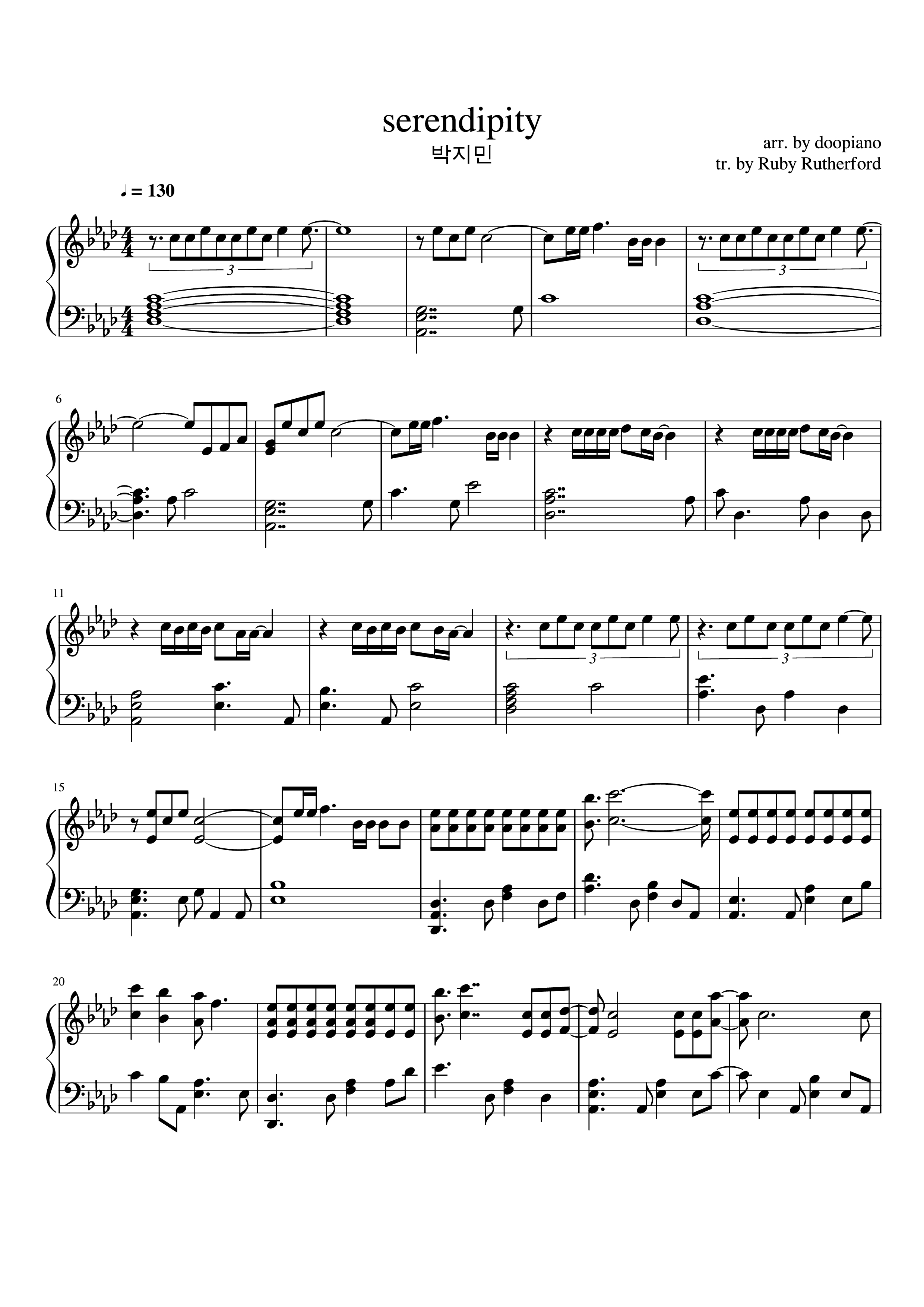 [Sheet] serendipity Piano PDF, hợp âm Piano, mp4/midi