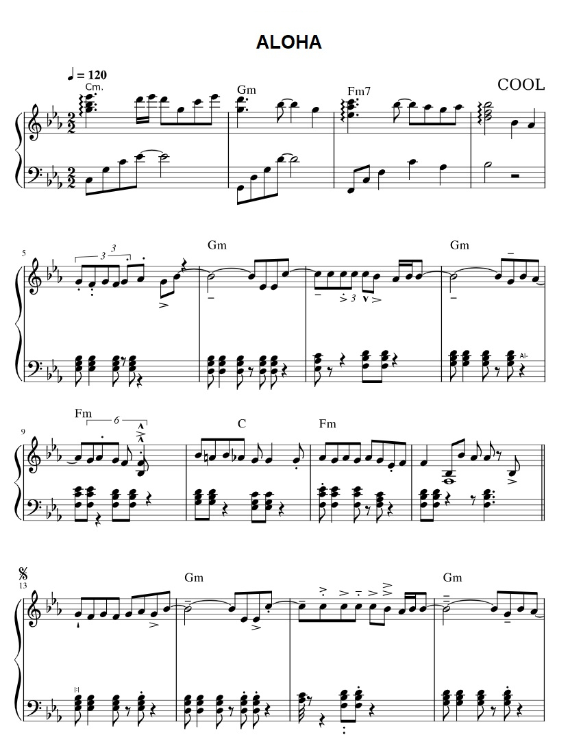 [Sheet] Aloha PDF lời & hợp âm, nốt nhạc