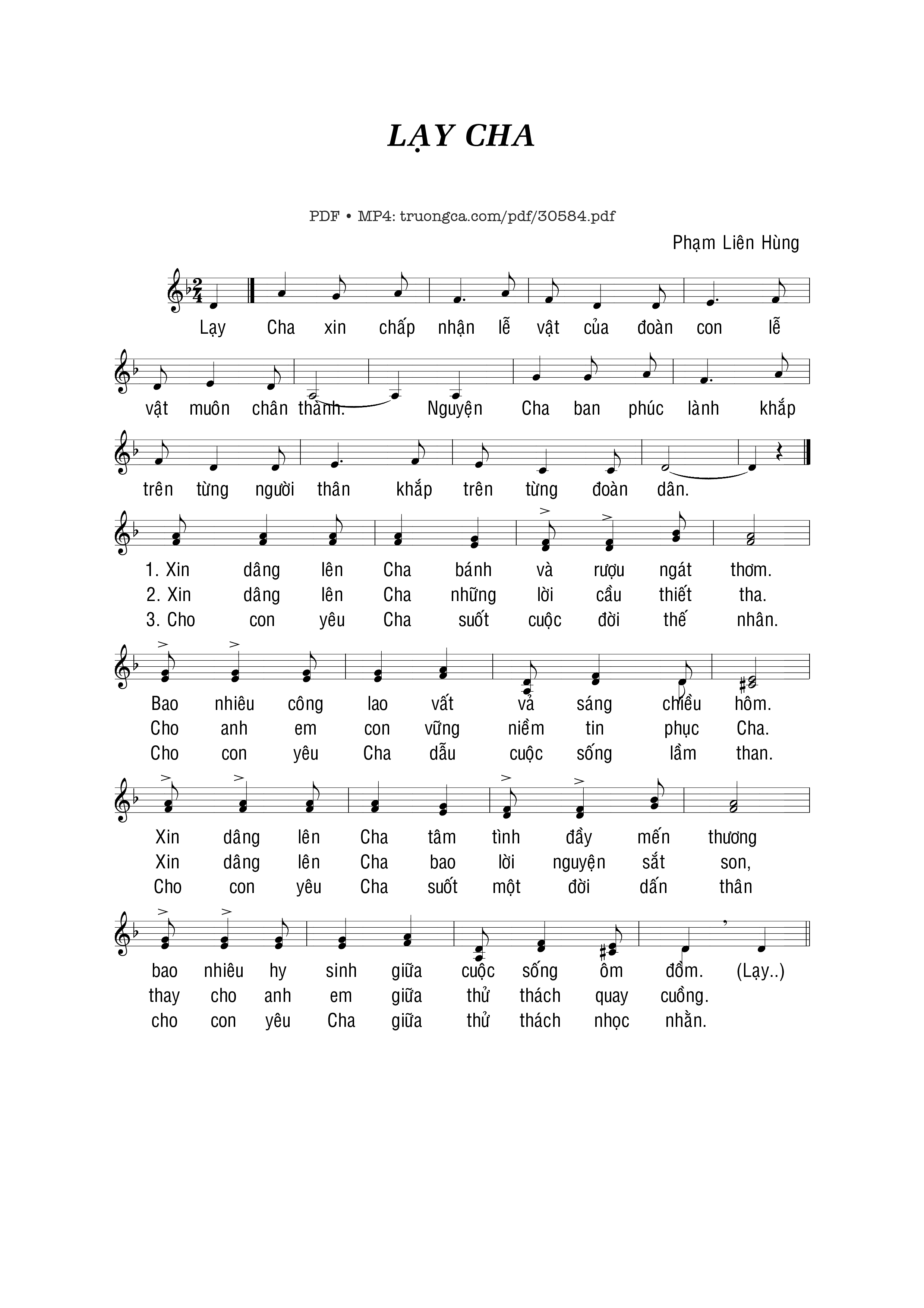 [Sheet] Lạy Cha PDF (Phạm Liên Hùng) lời & hợp âm, nốt nhạc