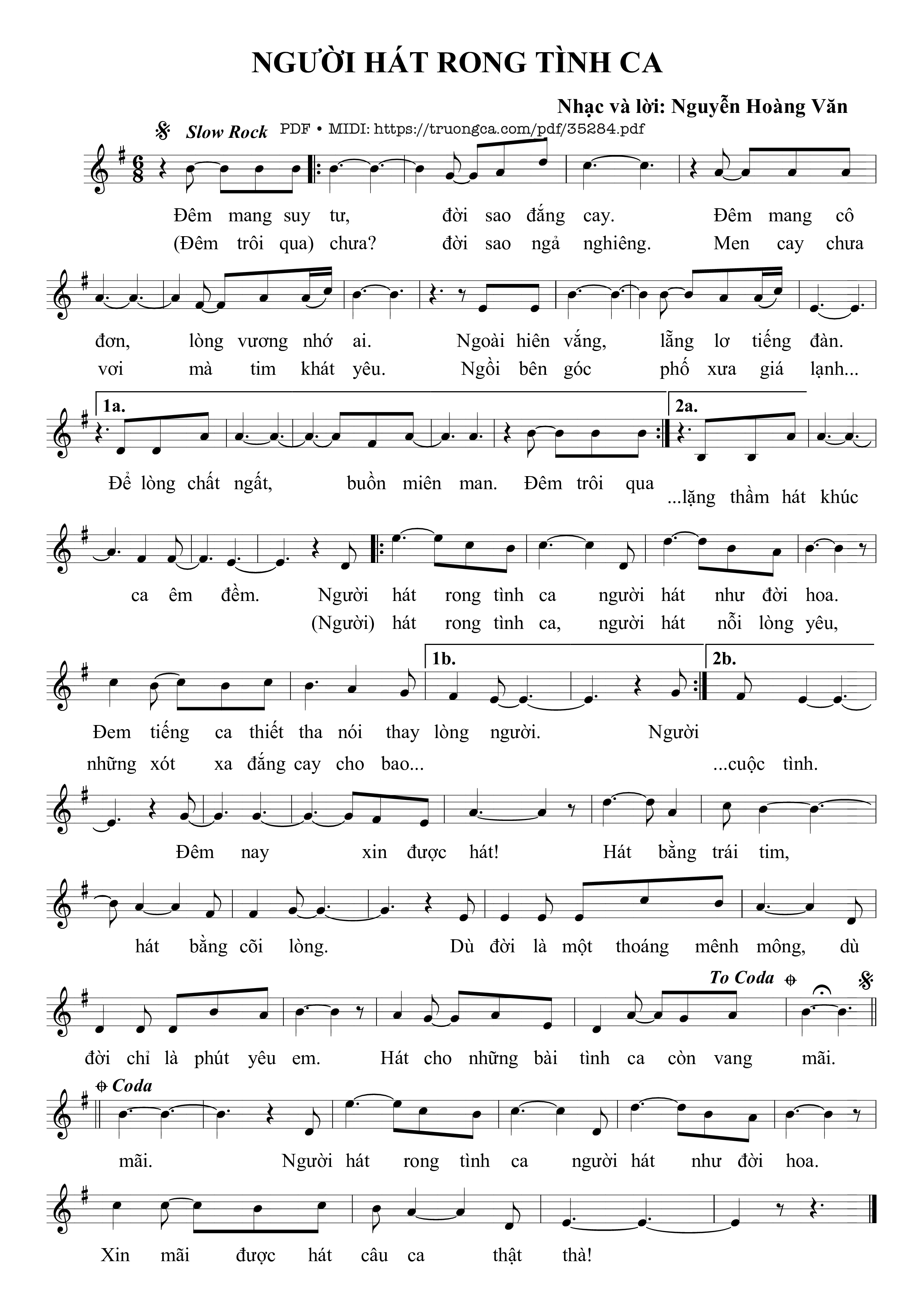 [Sheet] Người hát rong tình ca PDF lời & hợp âm, nốt nhạc