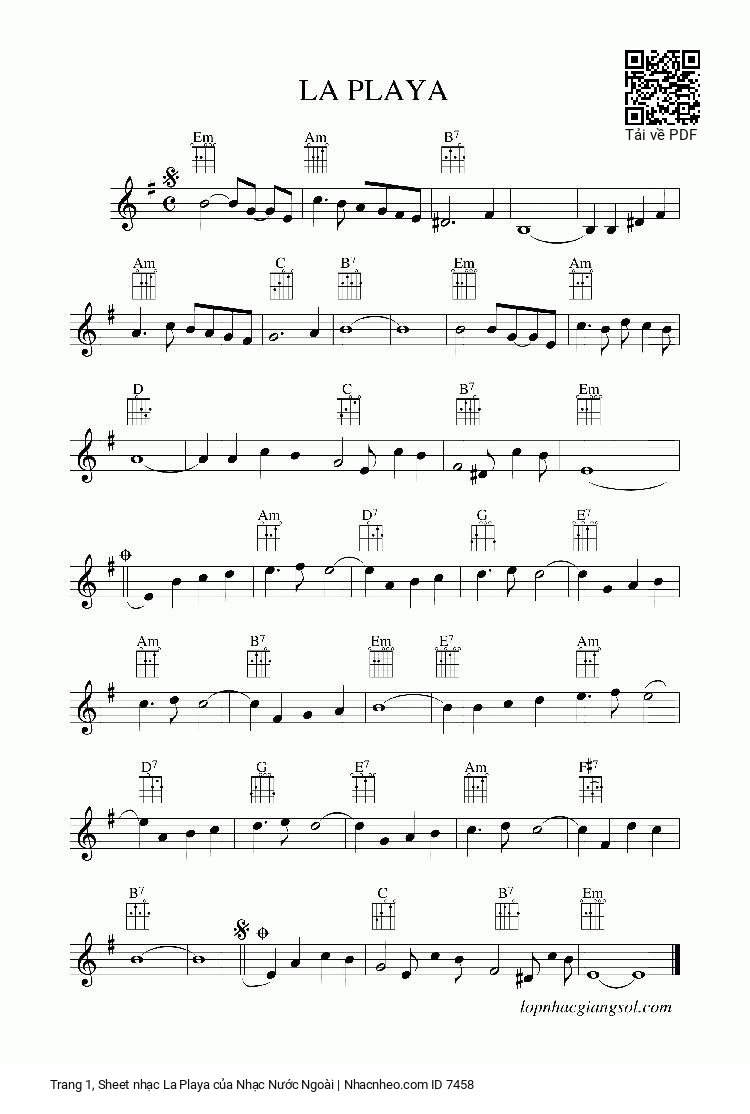 [Sheet] La Playa PDF lời & hợp âm, nốt nhạc